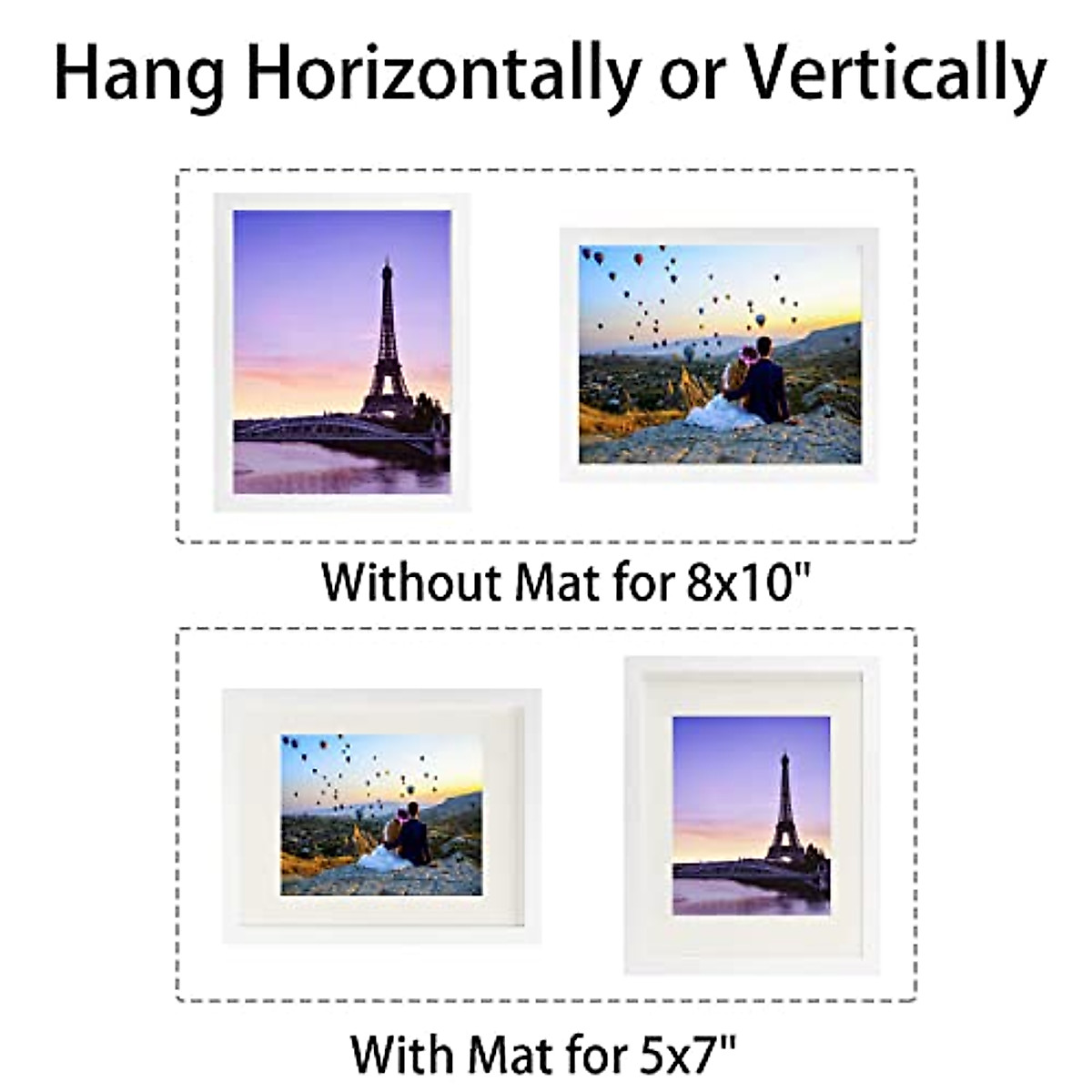 RUN HELIX Picture Frames 8 by 10 Set of 4, Display5x7 with Mat or 8x10 Without Mat, Picture Poster Frame, Picture Frames Collage Wall Decor with HD Plexiglass for Table Top,White