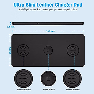 ZealSound Wireless Charger 3 in 1, Wireless Charging Pad 10w Fast Charging Station for Apple iWatch, Airpod,14/13Pro Max/13/12/11/11 Pro/X/Xr/Xs/8/Samsung Galaxy Phone(24w DC Power Supply Include)