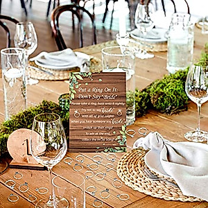 Put a Ring on It Bridal Shower Game with 100 Pcs Metal Fake Rings, Rustic Greenery Bridal Shower Favors Not Say Bride Rules Wedding Shower Games Wooden Bridal Shower Gifts for Guests (Silver)