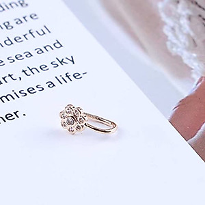 Zeshimb Crystal Flower Nose Ring Gold Fake Septum Nose Rings Cz Flower Nose Cuff Tiny Flower Nose Rings Studs U Shaped Clip on Nose Stud Jewelry for Women and Girls