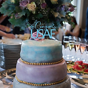 MFULHUBA Congrats USAF Cake Topper, Air Force/Army/Military Theme Retirement/Graduation Party Decoration, Airmen/Soldier Veteran's Day Cake Decors, Blue Glitter