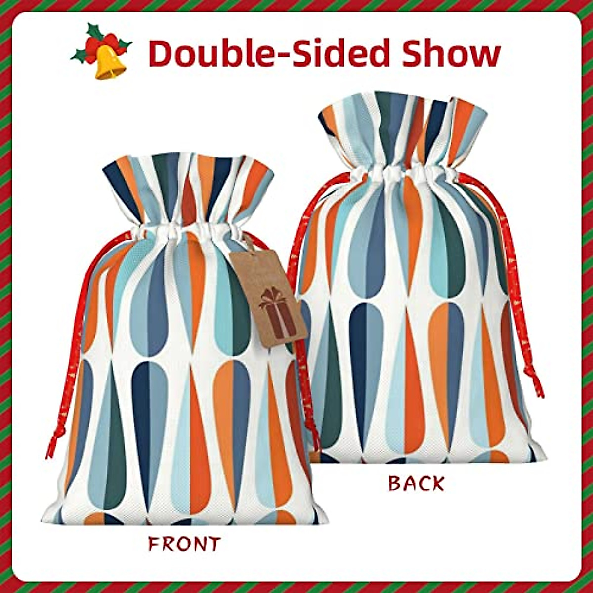 Mid Century Modern Retro With Drop Shapeschristmas Drawstring Gift Bag, Linen Drawstring Gift Bag, Reusable Drawstring Gift Bag, Used For Christmas, Birthday, Wedding Supplies