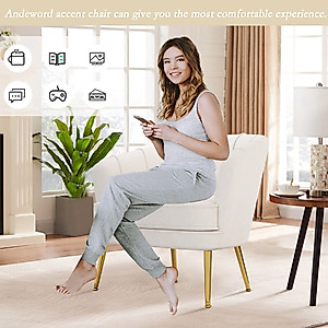 Andeworld Velvet Accent Chair, Upholstered Modern Single Sofa Side Chair,Comfy Barrel Club Living Room Armchair with Golden Metal Legs for Bedroom Living Reading Room Office, Beige