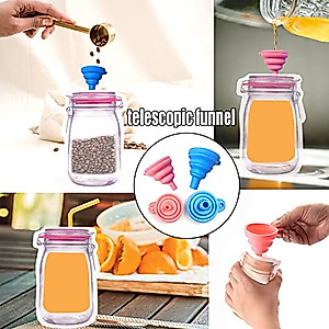 42Pcs Reusable Mason Jar Zipper Bags & Silicone Telescopic Funnel Set Multi-Size Mason Jar Zipper Bags, Food Storage Bags Fresh-Keeping Storage Bags, Leak-Proof Zipper Bags for Kitchen Travel Camping Picnic