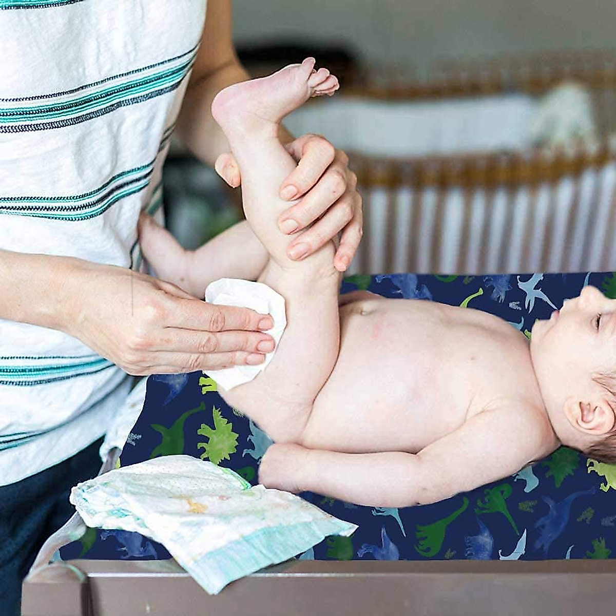 Boy Crib Sheet & Changing Pad Cover, Dinosaur Nursery Bedding, Dinosaur Sheets for Baby Toddler Mattress