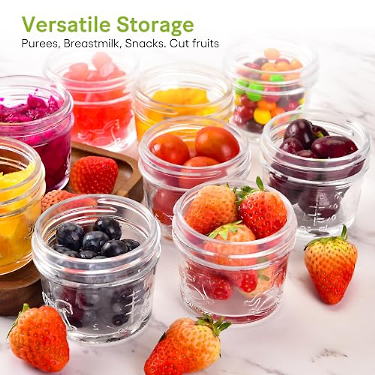 6-Pack Baby Food Storage Containers, 4 Oz Glass Baby Food Jars with Leak-proof Silicone Ring and Lid, Baby Food Containers Freezer Safe for Baby Food Maker, Microwave, Dishwasher