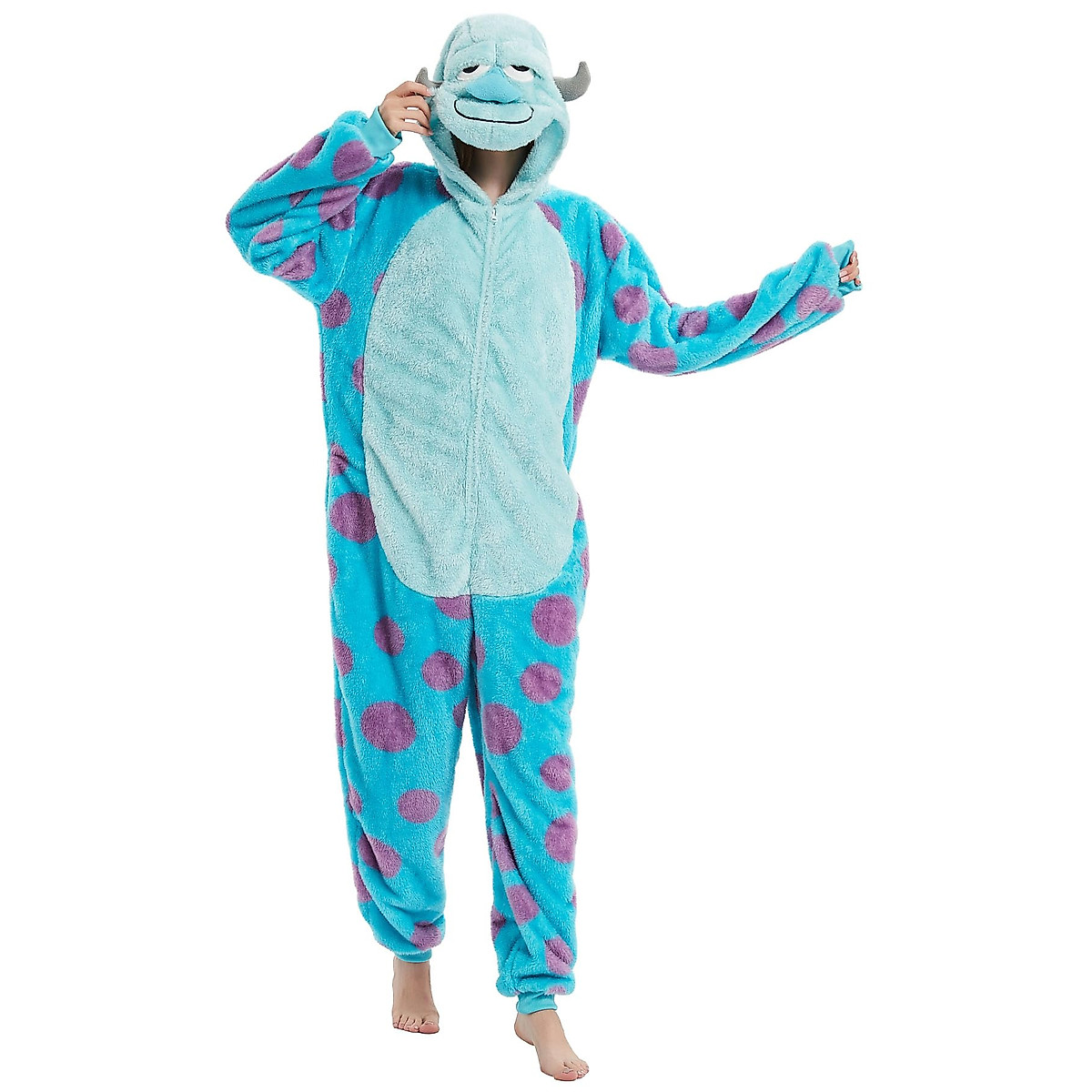 Sqlszt Animal Sulley Monster Onesie Adult Sullivan One Piece Pajamas Unisex Cosplay Costume For Women Men Blue S