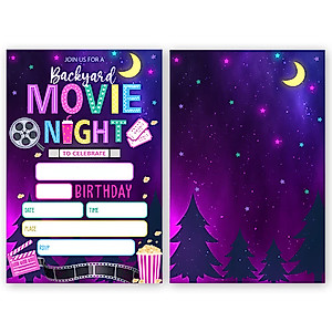 FujLoy Movie Birthday Invitations, Birthday Party Invitations, Movie Night Invitation, Backyard Movie Night Invitation.（044）