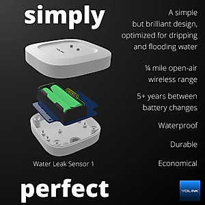 Smart Leak Sensors 2 Pack, YoLink 1/4 Mile World's Longest Range Wireless Smart Water Leak Sensor Compatible with Alexa and IFTTT Leak Detector with App Alerts and Remote Monitor, YoLink Hub Included