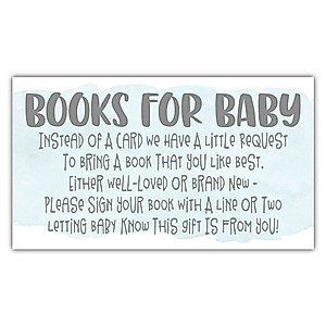 50 Blue Watercolor Books for Baby Shower Request Cards - Invitation Inserts - Boy Baby Shower
