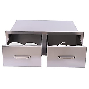NICE CHOOSE Outdoor Kitchen Drawer 30''W x20''D x10''H Stainless Steel Horizontal Double BBQ Drawers with Handle for Outdoor Kitchen Grilling Station or Commercial BBQ Island