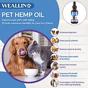WEALLIN Hemp Oil for Dogs and Cats, Rich in Omega 3, 6, 9 and Organic Extract Helps Pets with Anxiety, Pain, Skin and Coat Health, Stress, Hip and Joint Support, Pet's Calming Treat (1 Pack)
