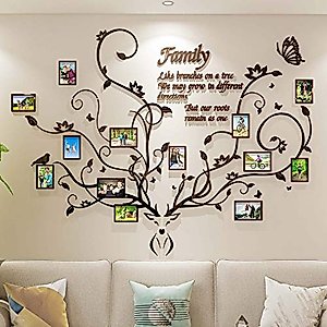 DecorSmart Antlers Family Tree Wall Decor for Living Room, 3D Removable Picture Frame Collage DIY Acrylic Stickers with Deer Head and Quote Family Like Branches on a Tree