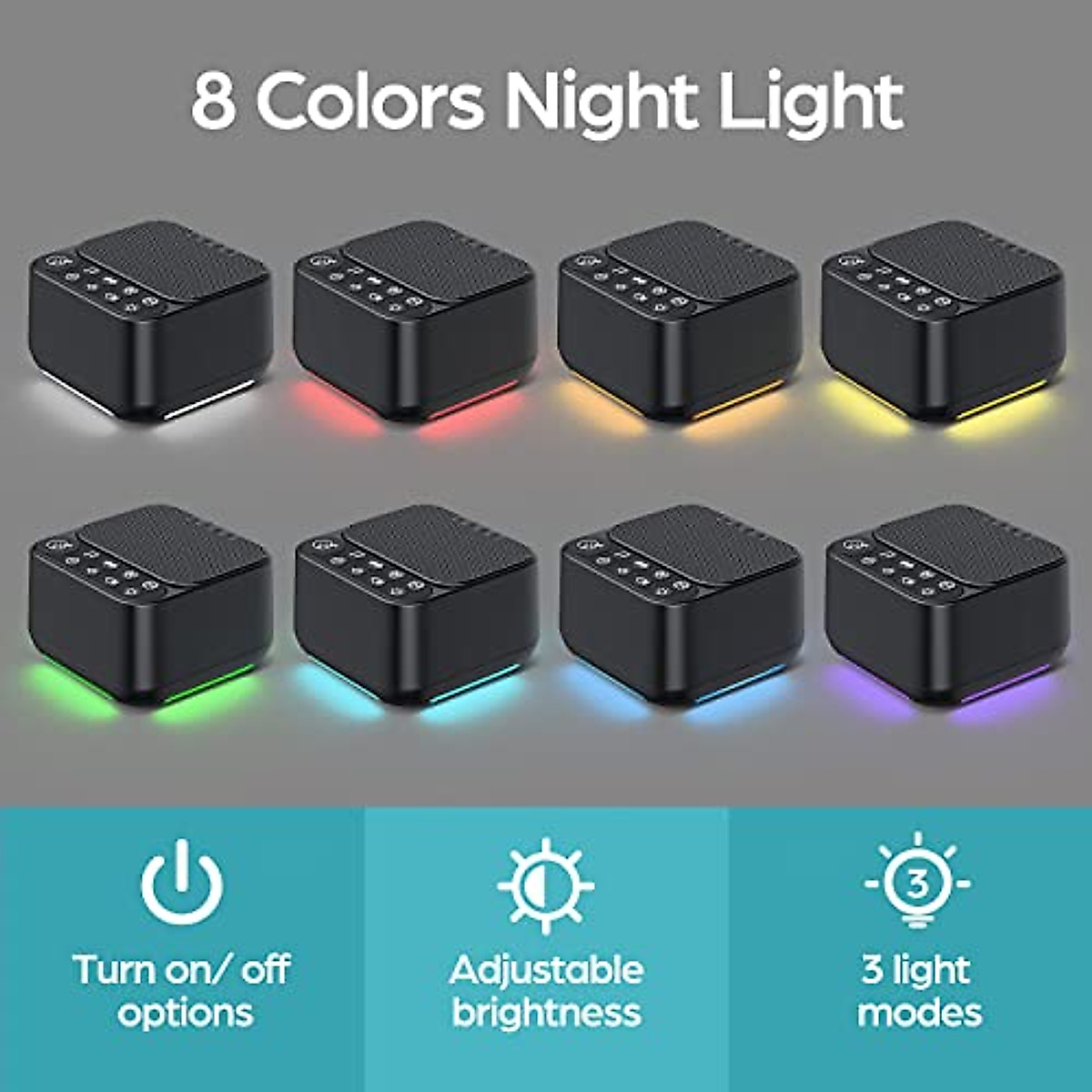 REACHER White/Brown/Pink Noise Machine with 19 Soothing Sounds, 8 Night Light, Adjustable Brightness, Sleep Timer, Volume Control, Portable Bedside Sound Therapy Machine for Baby Kids Adults