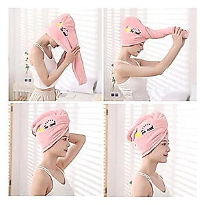 Rapid Drying Towel for Women, Coral Fleece Women Hair Towel Set, Soft Dry Hair Towel with Embroidery, Super Absorbent Hair Wrap Turban Microfiber Hair Towel Wrap for Children and Women (Pink)