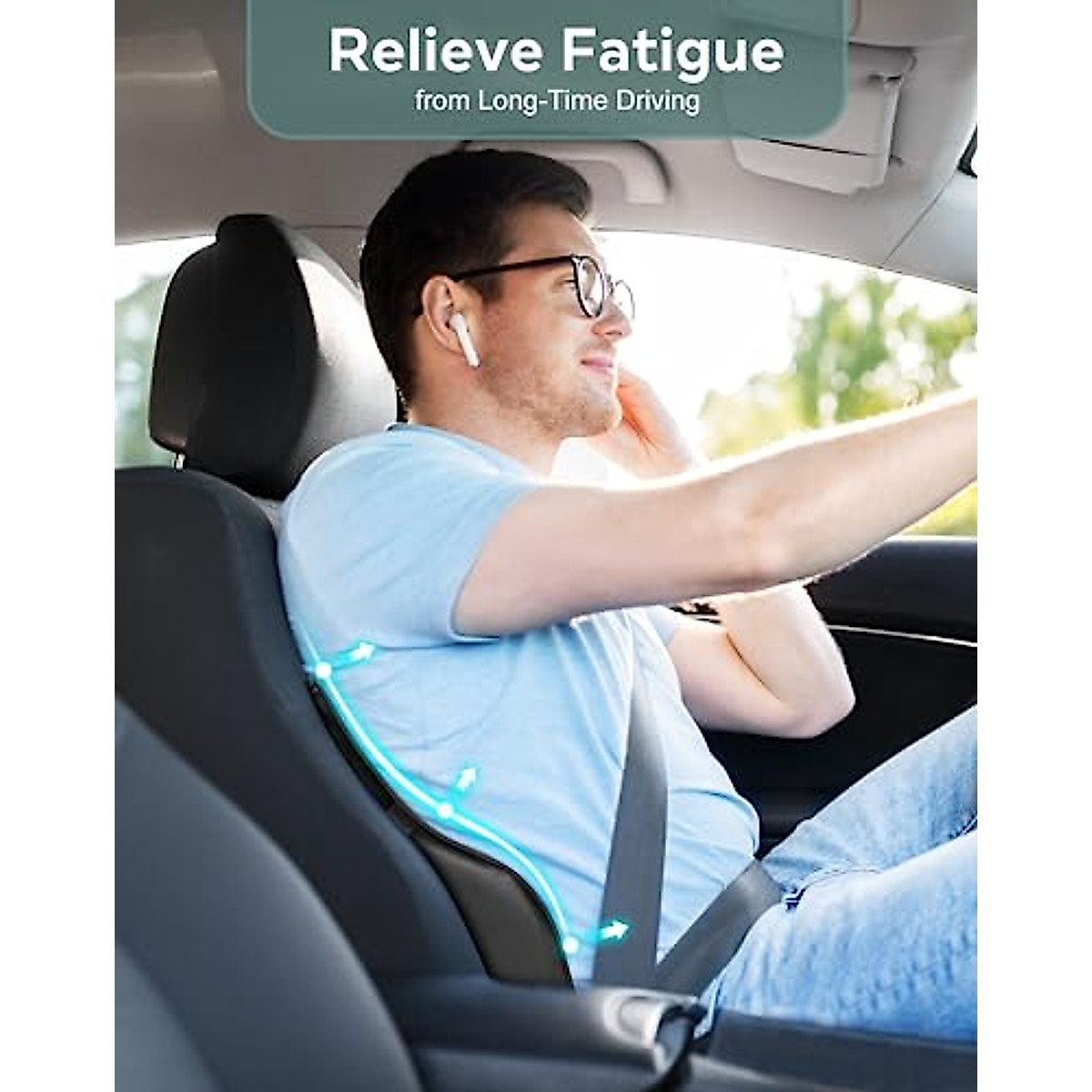 SEG Direct Lumbar Support Pillow, Ergonomic Back Support for Driving Fatigue Back Pain Relief, Memory Foam with Leather Cover Adjustable Strap, for Car Seat Home Office Wheel Chair