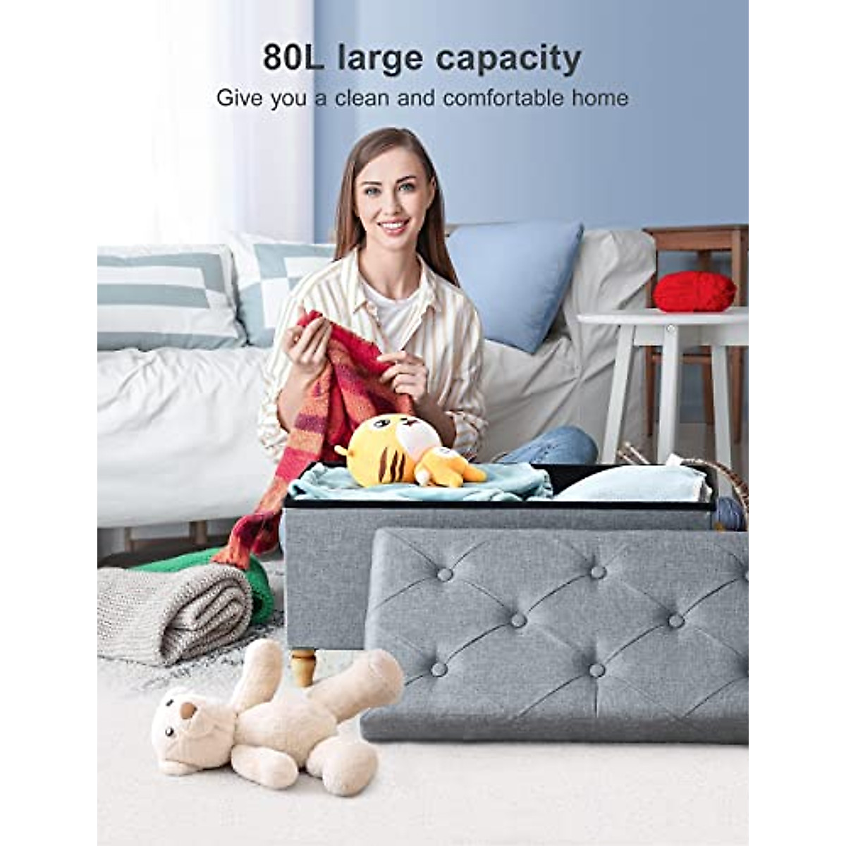 Nicehill 2022 Upgraded 30 Inches Storage Ottoman with Non-Skid Wooden Legs, 80L Ottoman with Storage for Living Room,Bedroom & Entryway, Foot Rest, Load 350lbs (Elegant Grey)