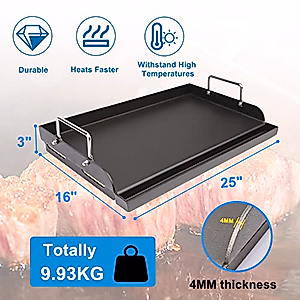Uniflasy Nonstick Coating Cooking Griddle for Gas Grill, 25"x16” Griddle Plate Insert for Gas Stove, Charcoal/Electric Grill Gas Grill Large Flat Griddle Top Plate for Camping & Tailgating Grilling