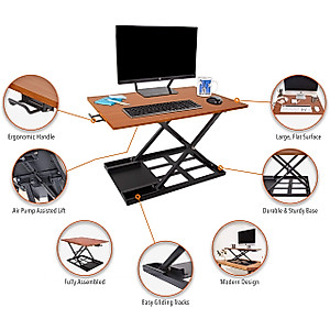 Stand Steady X-Elite Pro, Ergonomic Adjustable Height Standing Desk Converter for Home or Office, Easy Lift Sit to Stand Laptop Desk Riser for Laptop and Computer Monitor (Cherry, 28in x 20in)