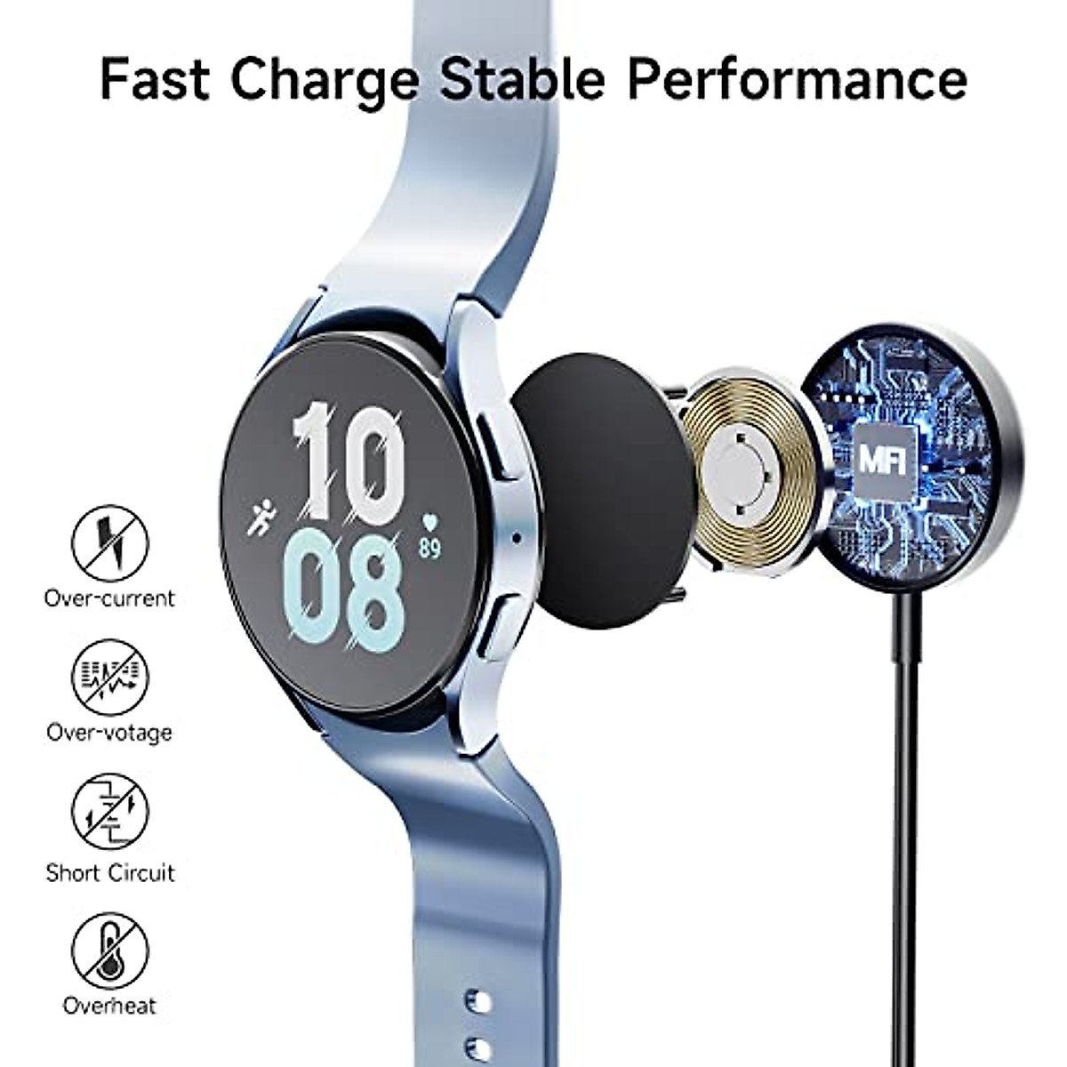 2 Pack Charger Compatible with Samsung Galaxy Watch 6/6 Classic/5/5 Pro, Replacement USB Magnetic Charging Cable Cord Stand for Galaxy Watch 4/4 Classic/3/Active 2/Active Wireless Charging Dock, 3.3ft