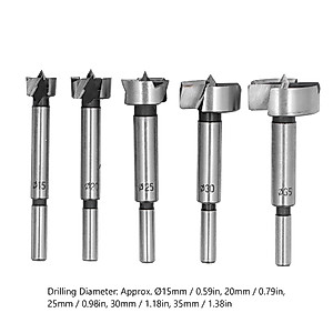 Drill Bit Set, 5Pcs Professional High Speed Carbon Steel Bits, 15mm 20mm 25mm 30mm 35mm Bit Set for Wood Drilling Holes