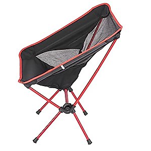 Aluminum Alloy Portable Chair, Nylon Mesh Simple Operation Outdoor Camping Chair with A Stable Four Arm Design for Fishing(Big red)