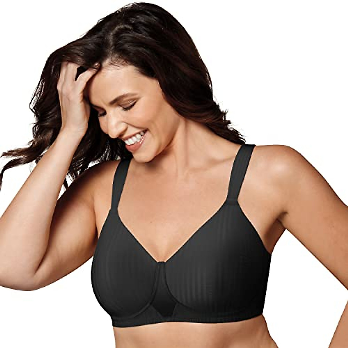 PLAYTEX Womens Perfectly Smooth Full-coverage Wireless T-shirt For Full Figures Bras, Black Stripe, 38C US