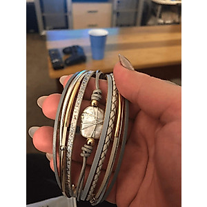 GelConnie Leather Cuff Bracelet Baroque Pearl Wrap Bracelet Gorgeous Gold Tube Bangle Womens Boho Bracelet Bohemian Wristband Jewelry Gift for Women Wife Sister