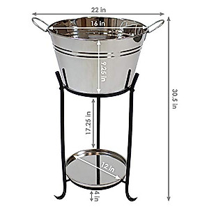Sunnydaze Ice Bucket Drink Cooler with Stand and Tray - Stainless Steel - Holds Beer, Wine, Champagne and More