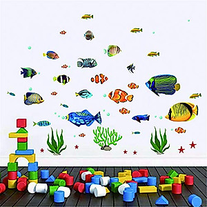 Fish Wall Stickers Under The Sea Decorative Wall Decals Coral Reef Fish Wall Stickers Peel and Stick Starfish Wall Art Sticker Decals for Kids Nursery Bedroom Living Room