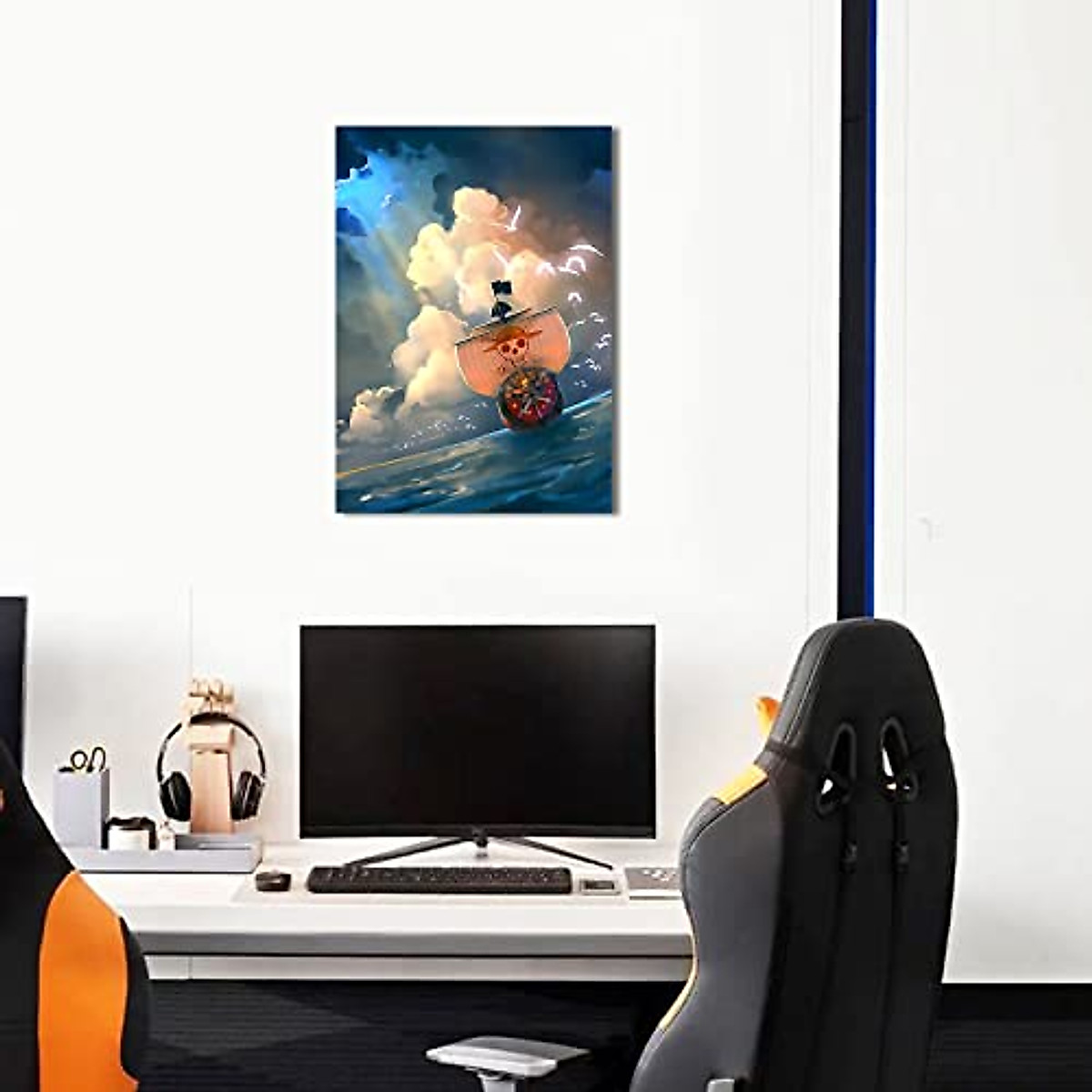NESTLDEC Anime Poster Luffy Zoro Canvas Wall Art Thousand Sunny HD Print Painting The Straw Hat Pirates Room Decoration Boy Gift 12x16.5inch (Unframed)