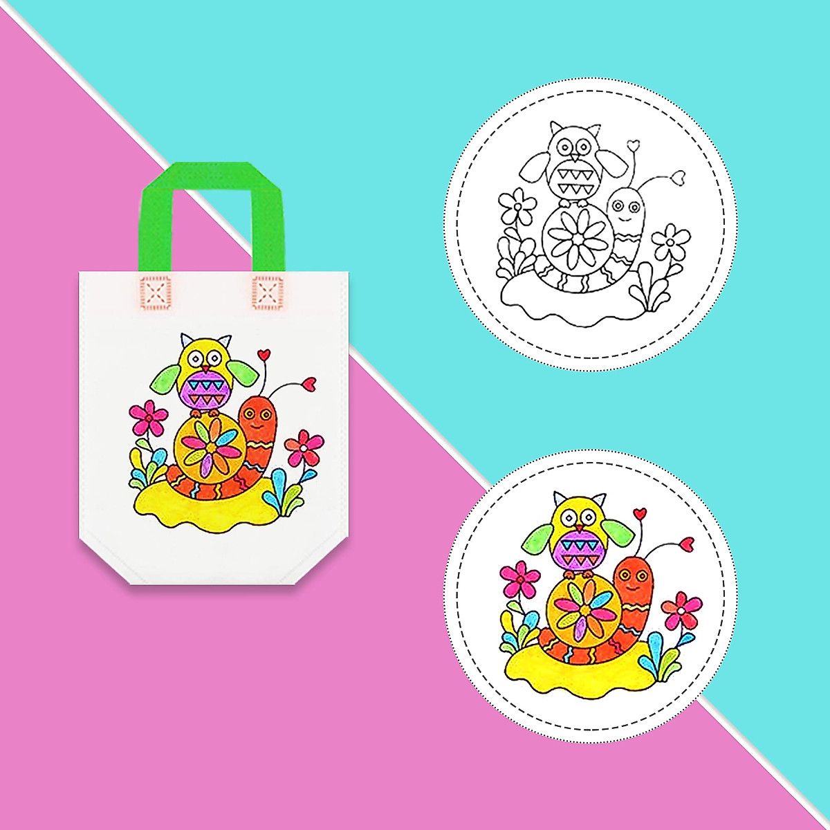 24 Pieces Cute Coloring Goodie Bags Birthday Reusable Party Favor Bags Cartoon Carnival Animals Craft Bags Color Your Own Bag for DIY Painting Birthday Party Gifts or Art Party Favors Supplies