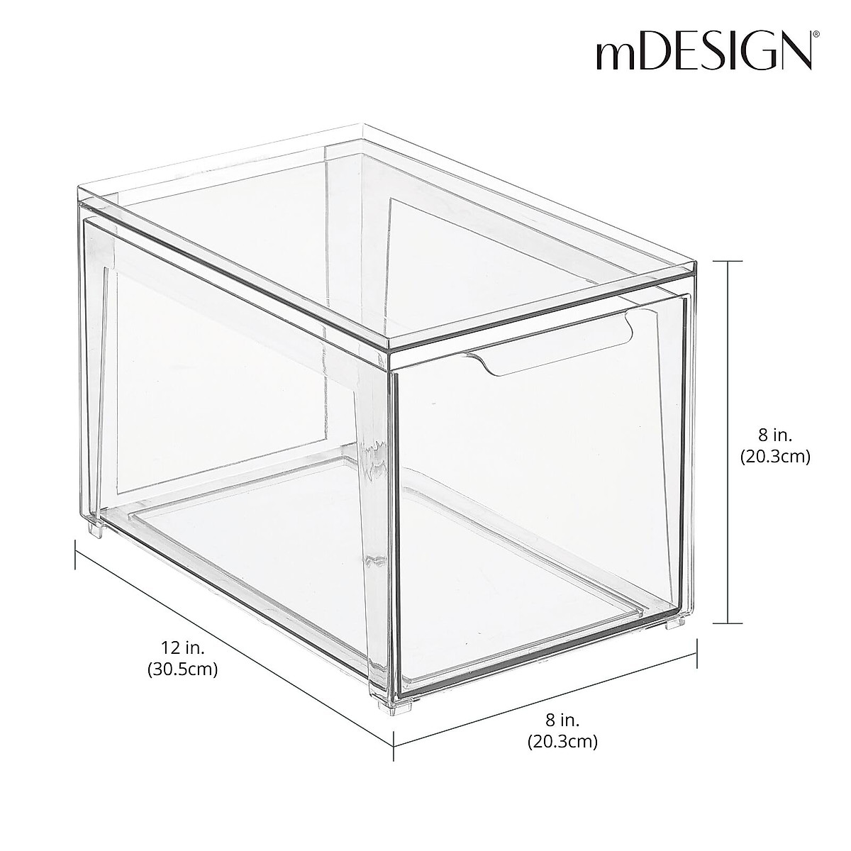 mDesign Plastic Stackable Closet Storage Organizer Bins with Pull Out Drawer for Cabinet, Desk, Shelf, Cupboard, or Dresser Organization - Lumiere Collection - 4 Pack - Clear