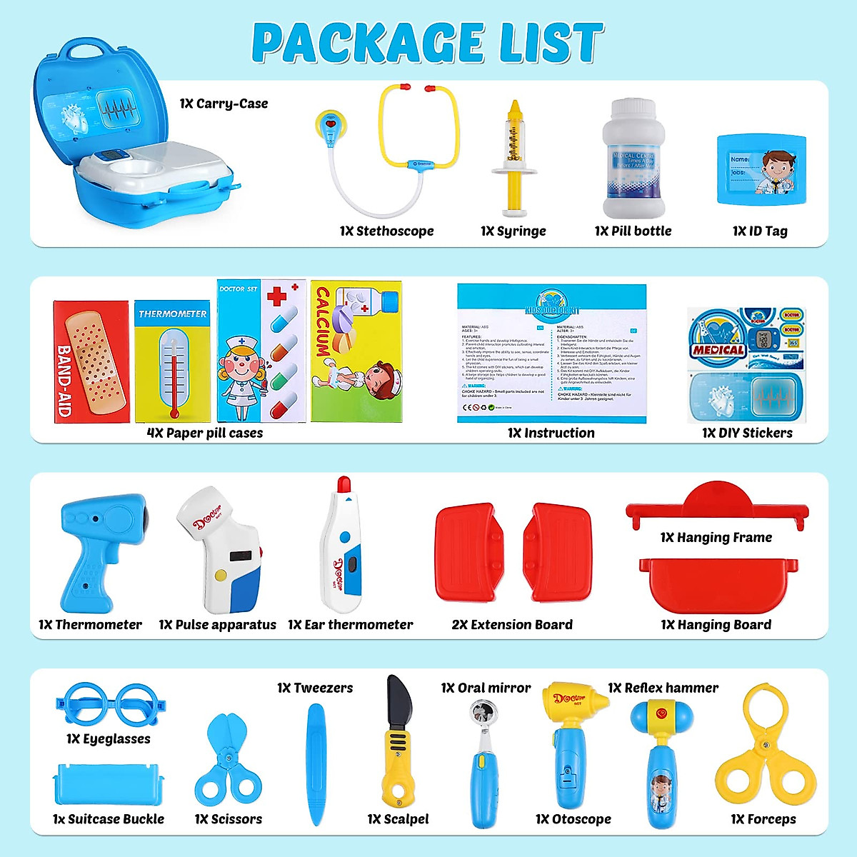 Toy Doctor Kit for Kids: 27Pcs Pretend Play Medical Doctor Playset with Carrying Case Electronic Stethoscope - Role Play Gift Educational Doctor Play Set for Toddler Boys Girls Ages 3 4 5 6