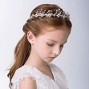 Ideal Swan Flower Girl Hair Accessory, Pearl Headband Princess Wedding Headpiece Crystal Headwear for Wedding Tiara Hair Pieces Baby Girl-Suitable for Shows, Children' Day(White)
