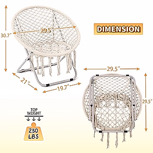 KROFEM Boho Moon Saucer Chair, Foldable Round Circle Style, Relax in Comfort in Bedroom or Living Room, Perfect for Adults and Teens, No Assembly Beige