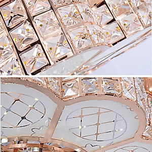 OUKANING 42inch Crystal Chandelier Ceiling Light LED 4 Acrylic Automatic Retractable Crystal Fan Blade Ceiling Lamp for Living Room Dining Room Hall Rose Gold