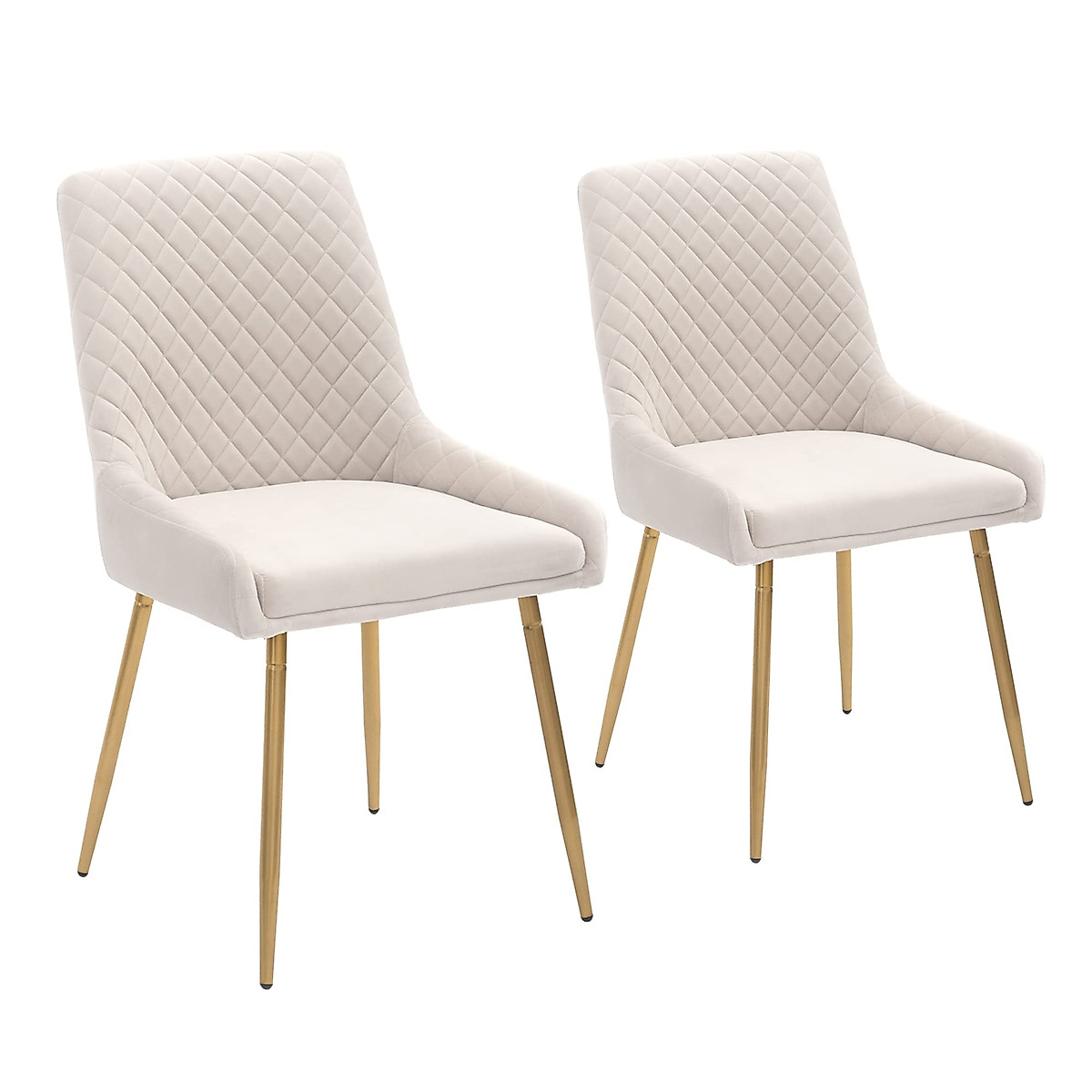 CangLong Mid-Century Velvet Upholstered Metal Legs for Kitchen, Dining, Living, Guest, Bed Room Side Chair, Set of 2, Beige