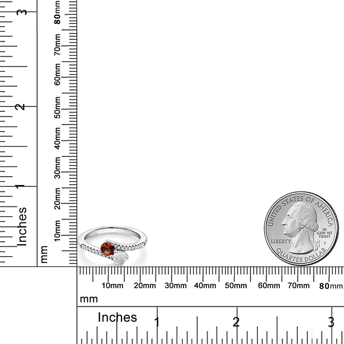 Gem Stone King 925 Sterling Silver Red Garnet and White Opal Bypass Ring For Women (0.86 Cttw, Gemstone January Birthstone, Round 4MM, Available In Size 5, 6, 7, 8, 9)