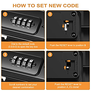 JXTZ Key Lock Box, 4-digit Password Combination Lock Box for House Key, Portable Hanging Small Safe Box Waterproof Fireproof, Key Lock Box for Outside, Large-capacity Metal Box with Detachable Hook