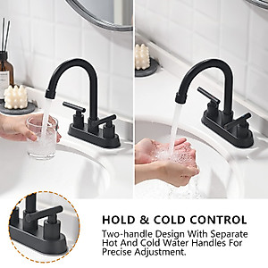 YardMonet Black Bathroom Faucets, 2 Handle Bathroom Sink Faucet, 4-Inch Centerset Bathroom Sink Faucet with Pop Up Drain and Water Supply Lines Bathroom Faucet Black