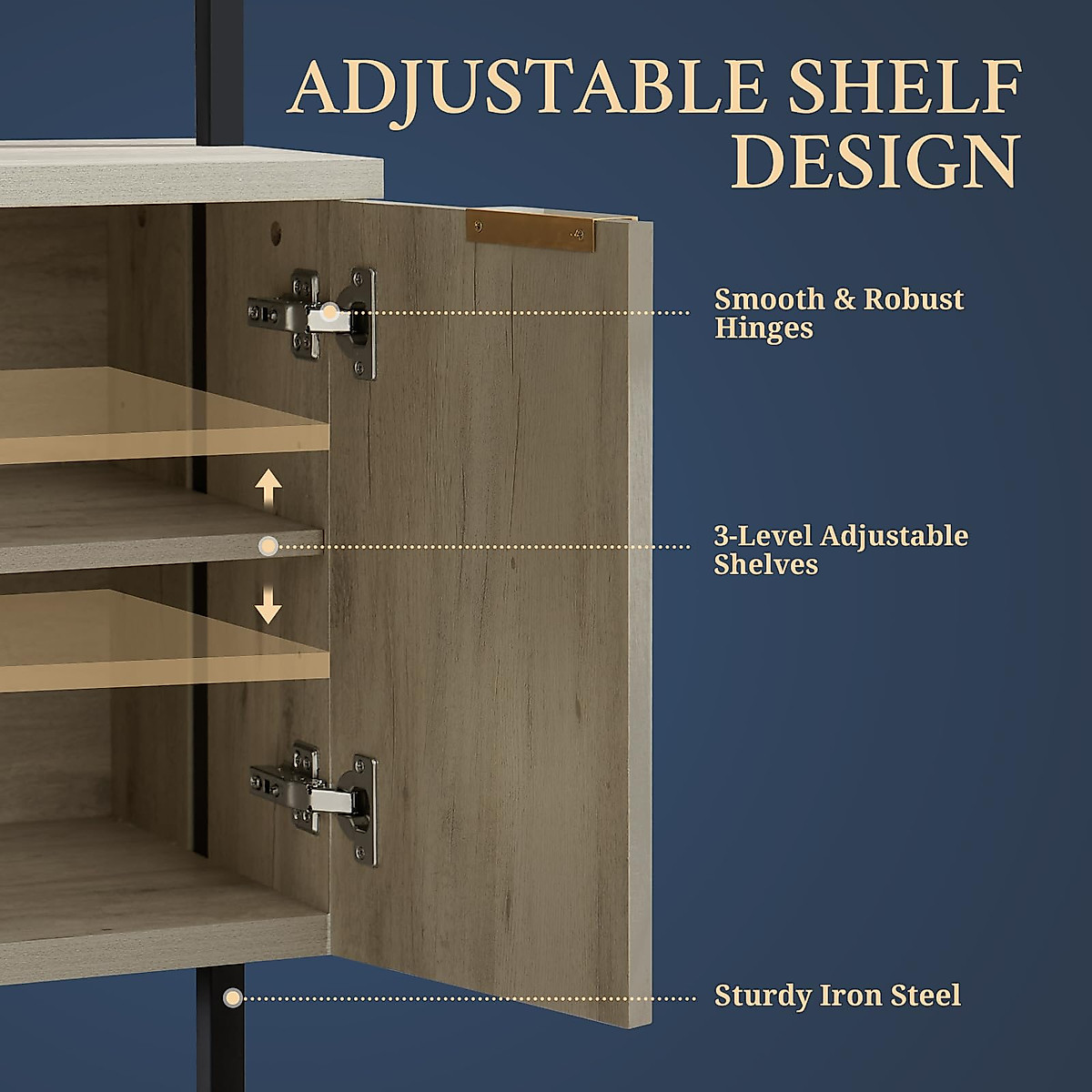 OAKHAM HOME Oxford Bookshelf, Ladder 5 Tier Open Bookshelf, Tall Book Shelf with Cabinet, Wall Mount Bookshelves with Display Rack, Bookcase with Shelves for Bedroom, Living Room, Grey Oak 2 Piece