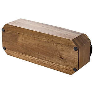 MyGift Bathroom Caddy Tray Natural Acacia Wood Toiletries Storage Bin and Toilet Paper Holder with Metal Handles, Toilet Tank/Vanity Countertop Organizer Basket