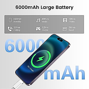 SANSHREUNI A14 Pro Max Unlocked Smartphone, 6+256GB Android 13 Unlocked Cell Phones, 6.82" FHD+ Display 64MP Camera 5G, Black