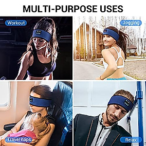 Bluetooth Headband,Headband Headphones Wireless Sleep Headphones with White Noise Mode and Ultra-Thin Speakers for Unisex Sleeping Running Workout Jogging Yoga Insomnia Air Travel (Blue)