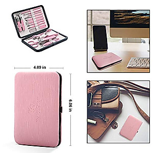 Manicure Set Professional Nail Clippers Kit Pedicure Care Tools- Stainless Steel Women Grooming Kit 18Pcs for Travel or Home (Pink)
