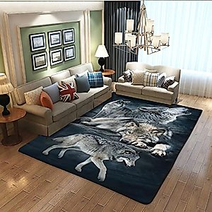 LUCKYLEI Wolf Area Rug Native American Wolf Spirit Rug Modern Rug Home Decor Mats Flannel Area Rugs Non-Slip Floor Carpet Farmhouse Home Decor for Living Room Bedroom Nursery small-31.5x19.7inch