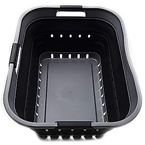 SAMMART 42L Collapsible Plastic Laundry Basket - Foldable Pop Up Storage Container/Organizer - Portable Washing Tub - Space Saving Hamper/Basket (1, Grey/Black)