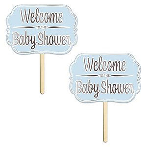 Beistle Welcome To The Baby Shower Yard Sign 2 Piece It's A Boy Party Decorations, 24" x 15", Light Blue/Silver