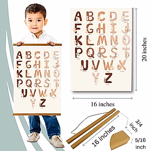 Canvas alphabet poster for toddlers - 16x20 kids abc wall decor on linen canvas with magnetic wood frame | Boho classroom decor or neutral nursery decor